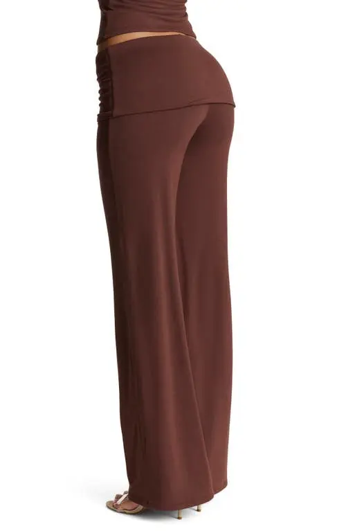 Naked Wardrobe Foldover Flare Pants - Chocolate