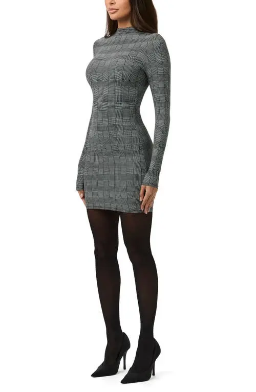 Naked Wardrobe Printed Long Sleeve Body-con Minidress - Houndstooth Plaid