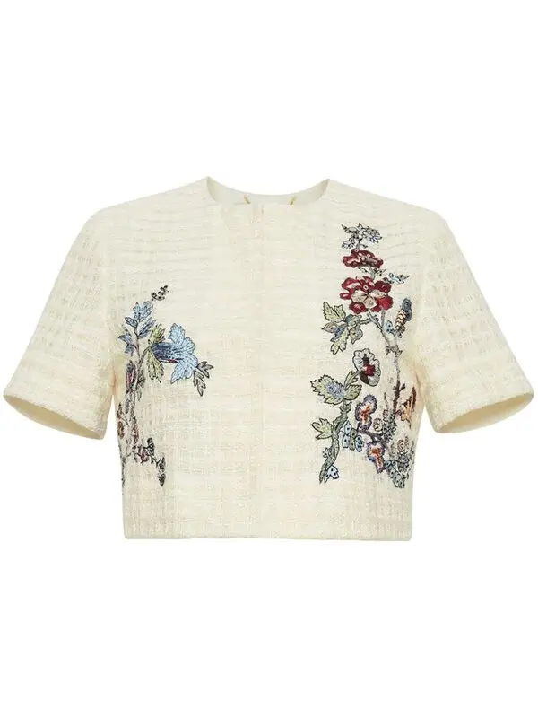 Adam Lippes Embroidered Cropped Jacket - Ecru Multi