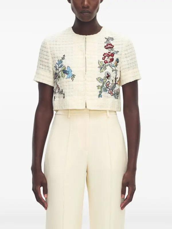 Adam Lippes Embroidered Cropped Jacket - Ecru Multi