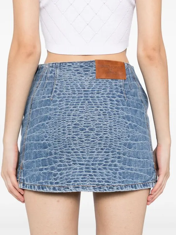 Ermanno Scervino Crocodile-print Denim Mini Skirt