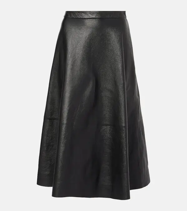 Balenciaga Leather Midi Skirt - Black