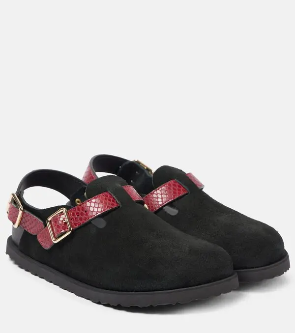 BIRKENSTOCK Tokio Snake-effect Suede Clogs - Red