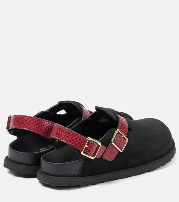 BIRKENSTOCK Tokio Snake-effect Suede Clogs - Red