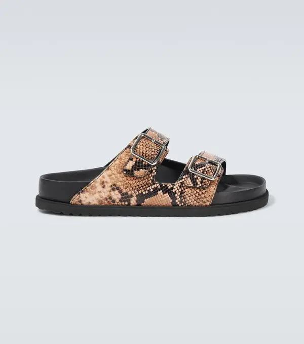 Birkenstock Arizona Snake-Effect Leather Sandals In Brown