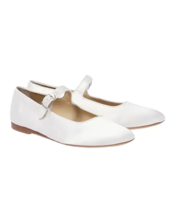 Le Monde Beryl Satin Mary Jane Flats - White