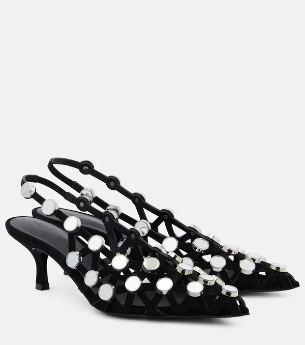 Attico Embellished Leather Mules - Black