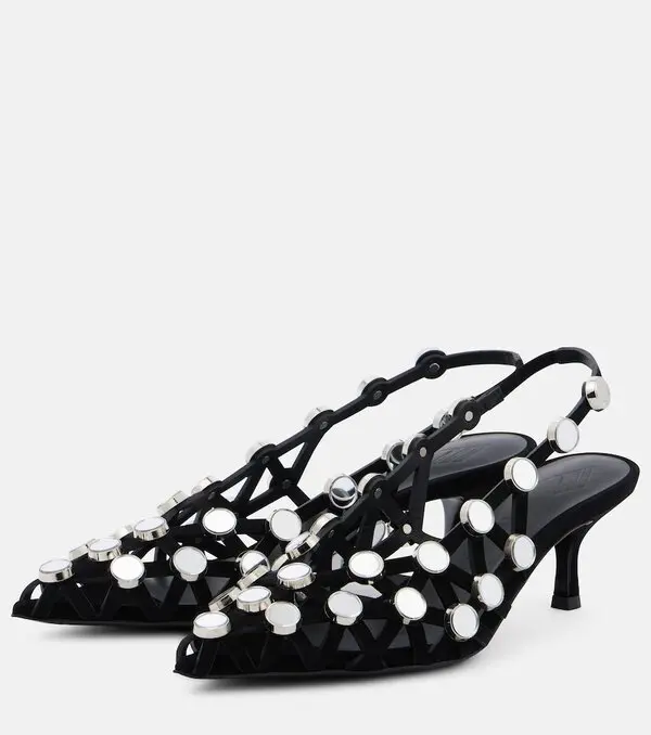 Attico Embellished Leather Mules - Black
