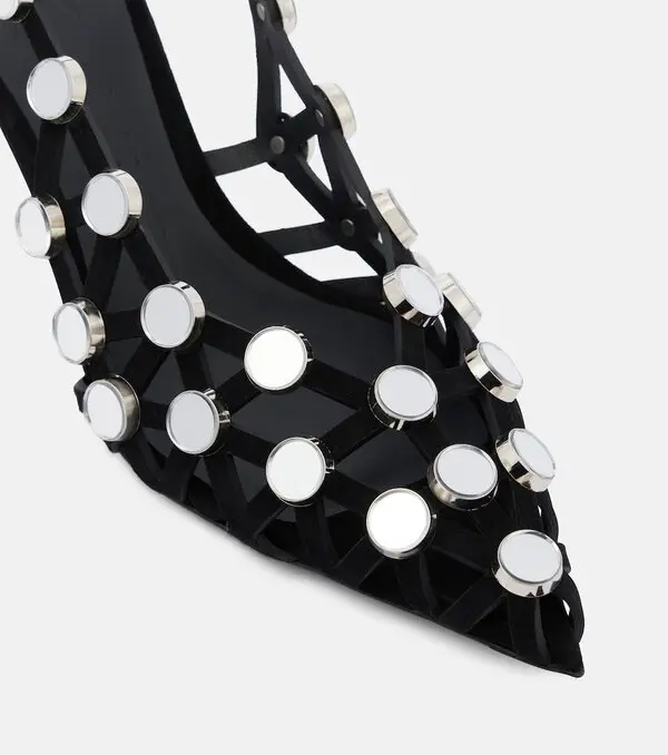 Attico Embellished Leather Mules - Black