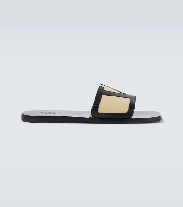 Valentino Garavani Vlogo Leather Slides - Black