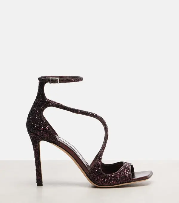 JIMMY CHOO Azia 95 Glitter Sandals - Brown