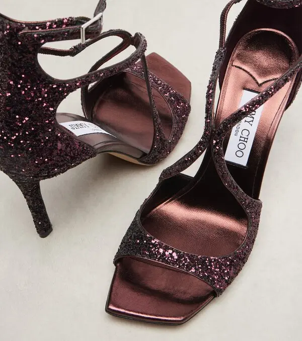 JIMMY CHOO Azia 95 Glitter Sandals - Brown
