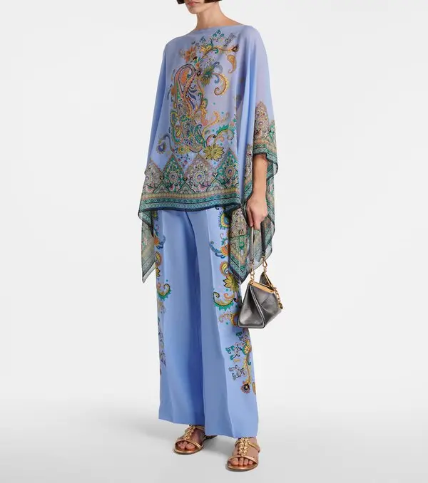 Etro Floral Silk Crêpe De Chine Wide-leg Pants