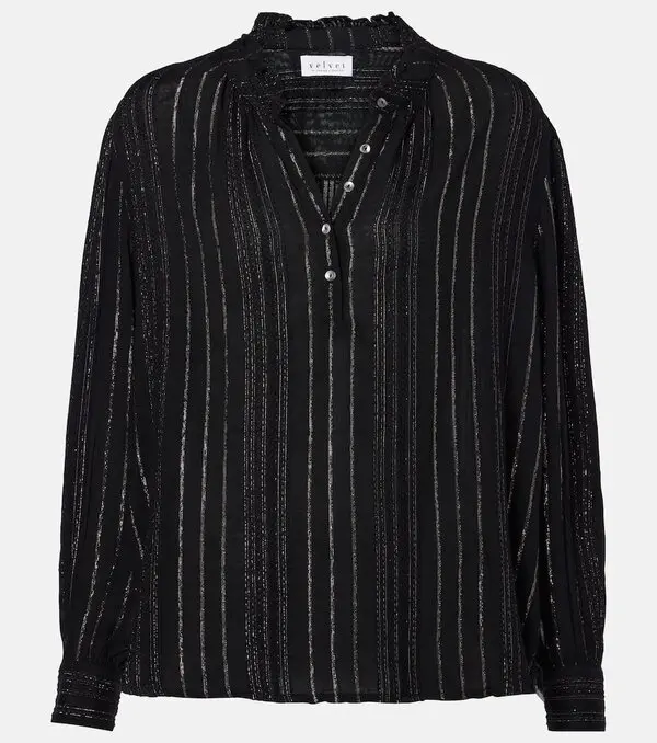 Velvet By Graham & Spencer Striped Lamé Blouse