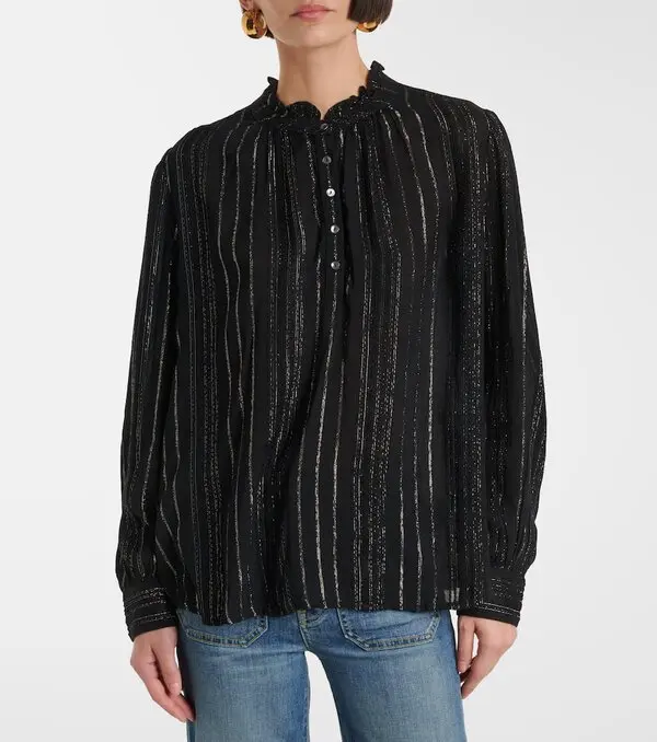 Velvet By Graham & Spencer Striped Lamé Blouse