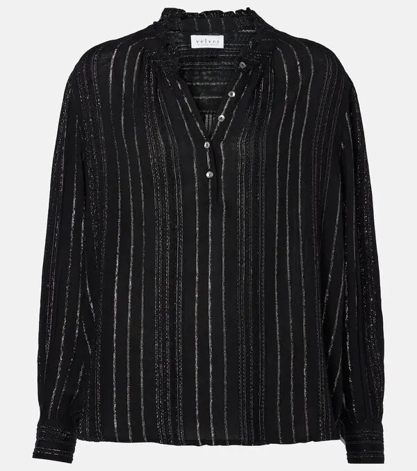 Velvet By Graham & Spencer Striped Lamé Blouse - Black