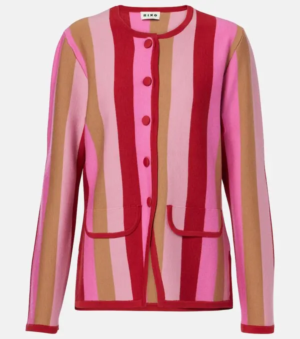 Rixo Mirja Striped Wool-blend Cardigan - Pink