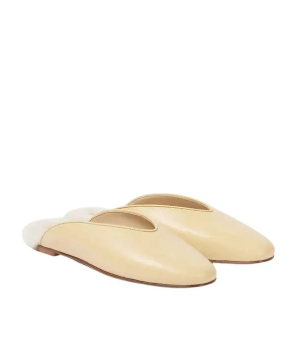 Le Monde Beryl Regency Shearling-trimmed Leather Mules - Yellow