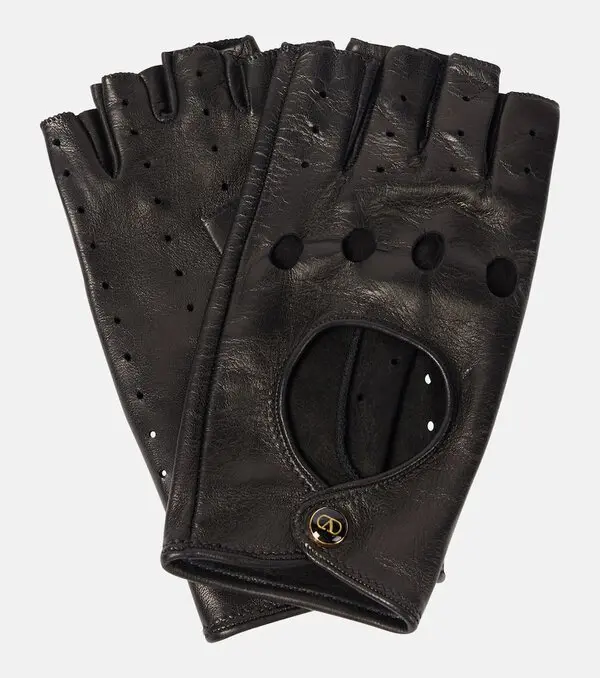 Valentino Garavani Leather Fingerless Gloves - Black