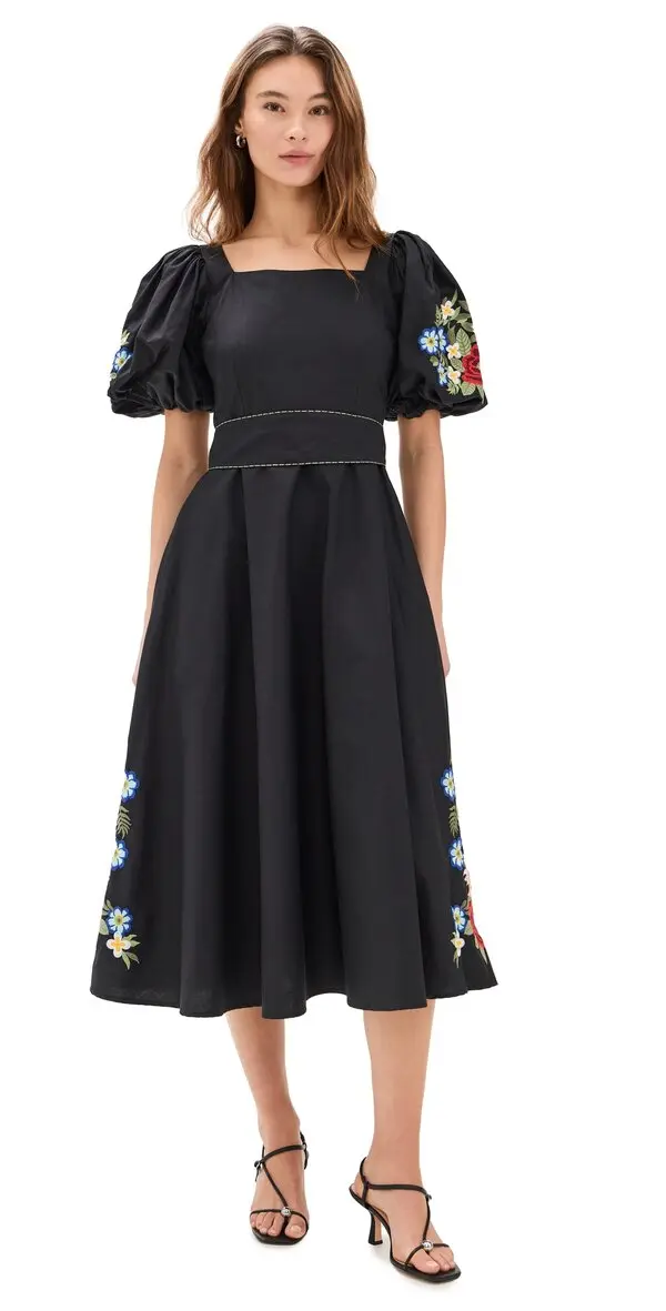 cinq à sept maude cotton embroidered dress Cinq à Sept Women's Trailing Peonies Maude Midi-Dress - Khaki White main image 0