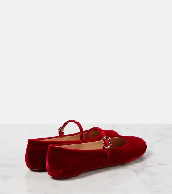 GIANVITO ROSSI Carla Velvet Mary Jane Flats - Red