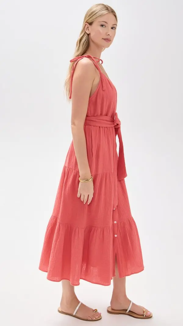 Marea Siesta Crinkled Gauze Dress In Guava - 60% Off | Editorialist