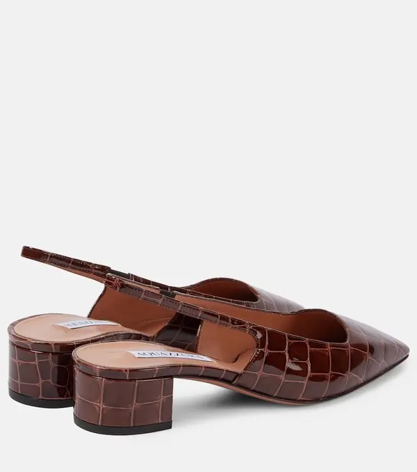 AQUAZZURA Ginza 35 Leather Slingback Pumps - Brown
