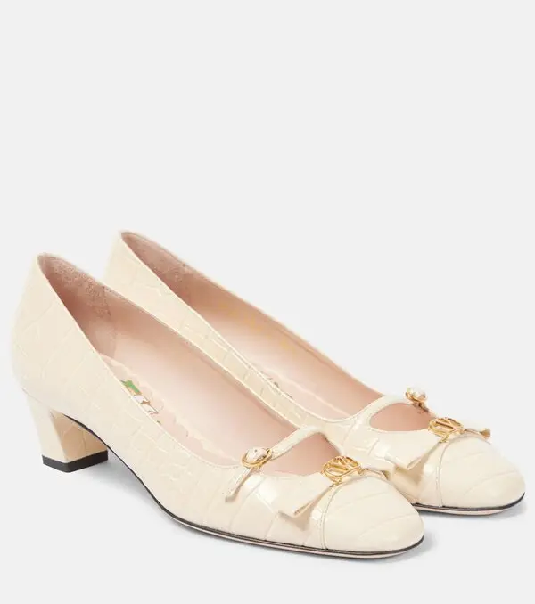 Valentino Garavani Bowow 45 Croc-effect Leather Pumps - Beige