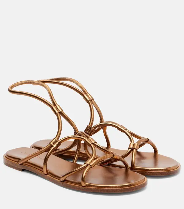 GIANVITO ROSSI Leather Sandals - Gold