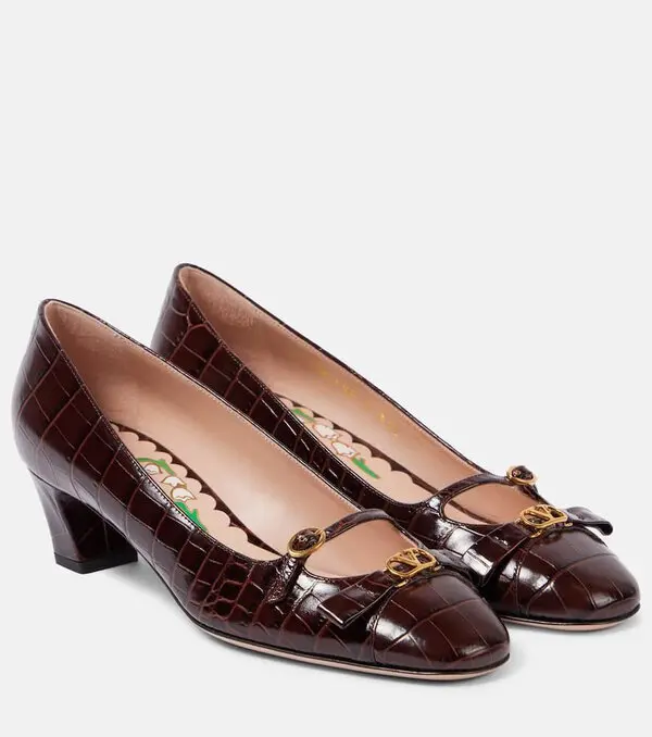 Valentino Garavani Bowow 45 Croc-effect Leather Pumps - Brown