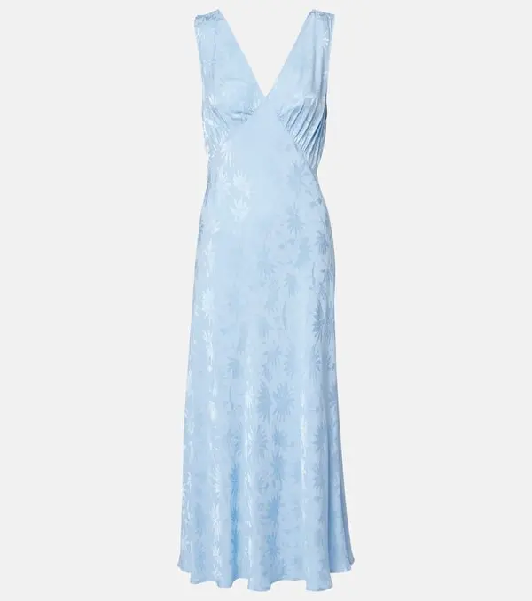 Rixo Sandrine Floral Jacquard Midi Dress - Blue