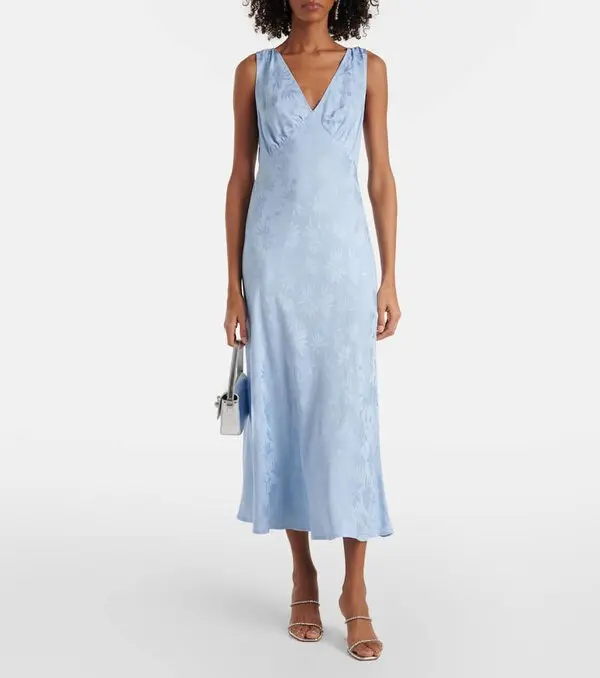 Rixo Sandrine Floral Jacquard Midi Dress - Blue