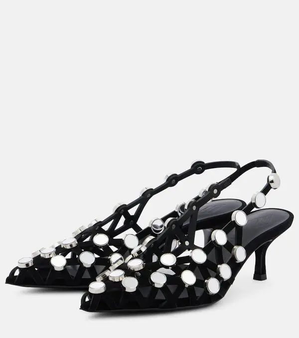 Attico Embellished Leather Mules - Black