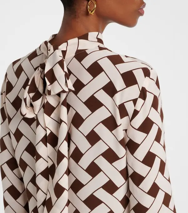 Rixo Libra Printed Tie-neck Blouse