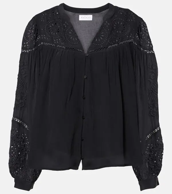 Velvet By Graham & Spencer Libby Open-knit Blouse - Black
