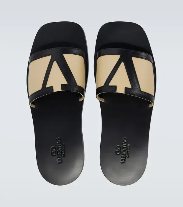 Valentino Garavani Vlogo Leather Slides - Black