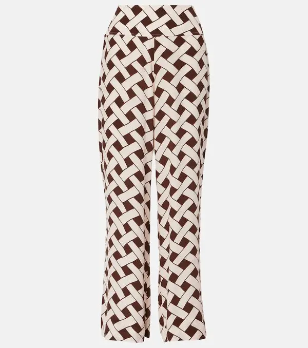 Rixo Isotta Printed Wide-leg Trousers In Diamond Wave Chocolate