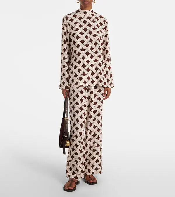 Rixo Isotta Printed Wide-leg Trousers In Diamond Wave Chocolate