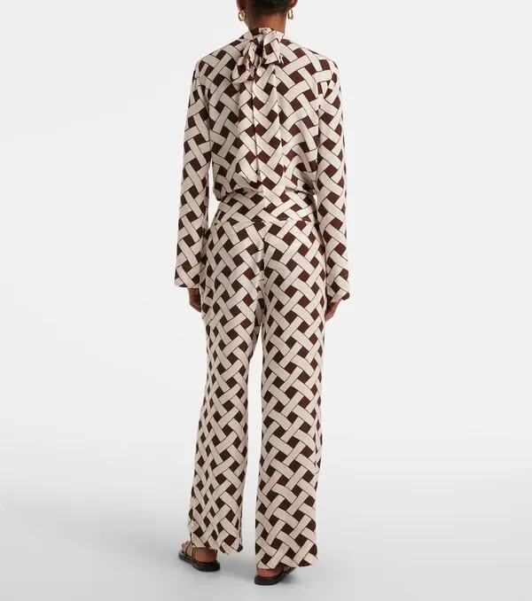 Rixo Isotta Printed Wide-leg Trousers In Diamond Wave Chocolate