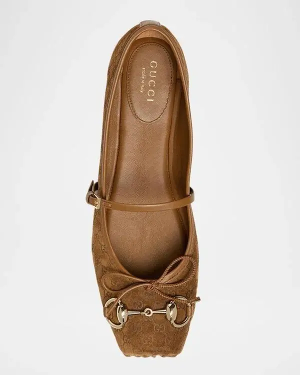 Gucci Gg Suede Horsebit Ballerina Flats - Light Brown