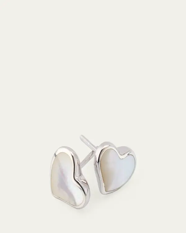 JAN LESLIE Heart Stud Earrings - Mop/silver
