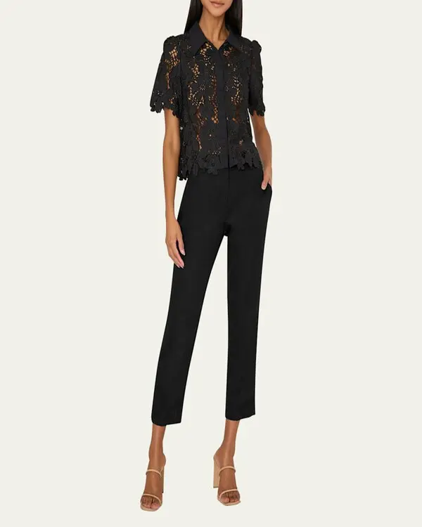 MILLY Nicola Cropped Slim Cady Trousers - Black