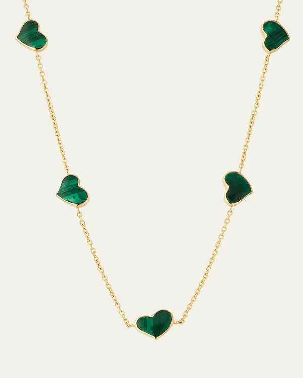 JAN LESLIE 18k Gold Plated Heart Necklace - Malachite