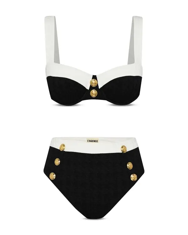 L'Agence Alexandria Color Blocked Bikini Top - Black