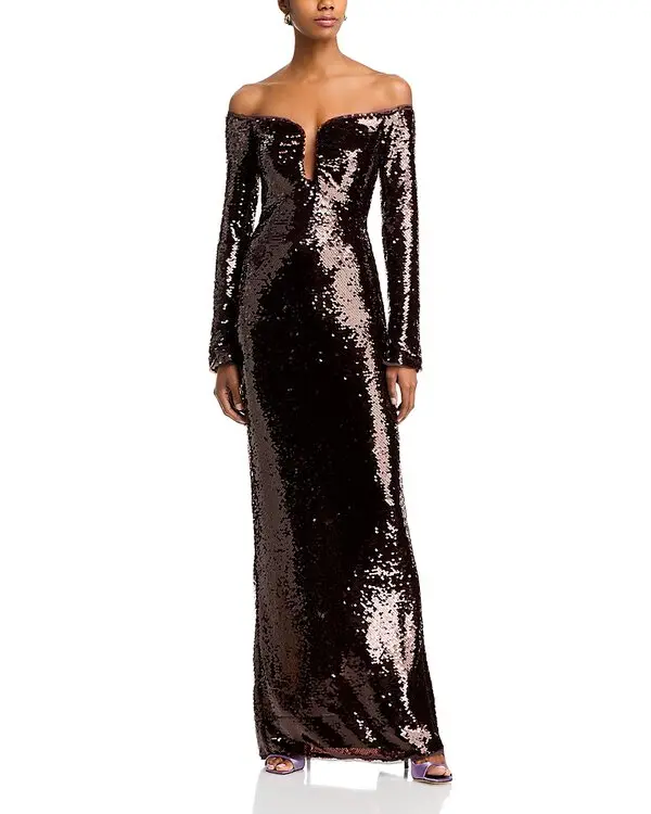 SELF-PORTRAIT Sequin Off The Shoulder Gown