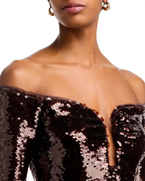 SELF-PORTRAIT Sequin Off The Shoulder Gown