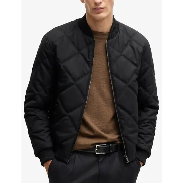 Hugo Boss Quilted Baseball-Collar Wool-Blend Jacket Black