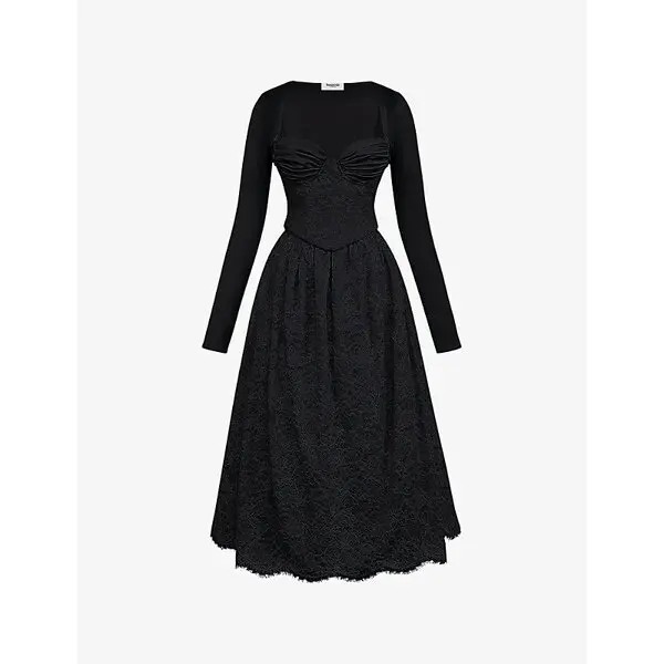 House OF CB Duchess Corset Bodice Lace Midi Dress - Black
