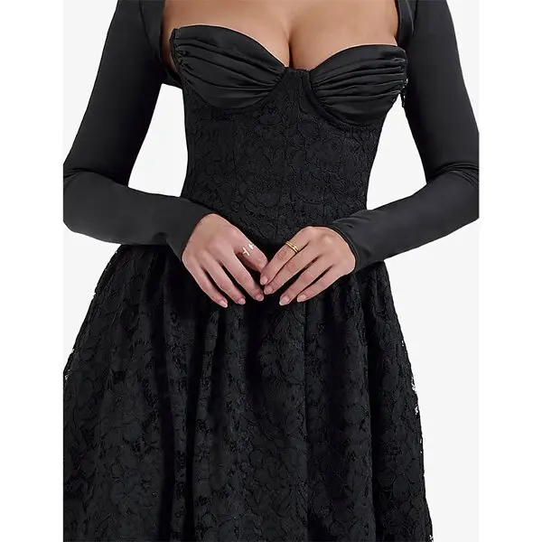 House OF CB Duchess Corset Bodice Lace Midi Dress - Black