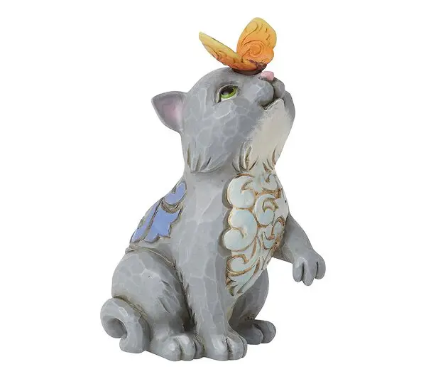 JIM SHORE Cat And Butterfly Mini Figurine 3.3in H - One-color